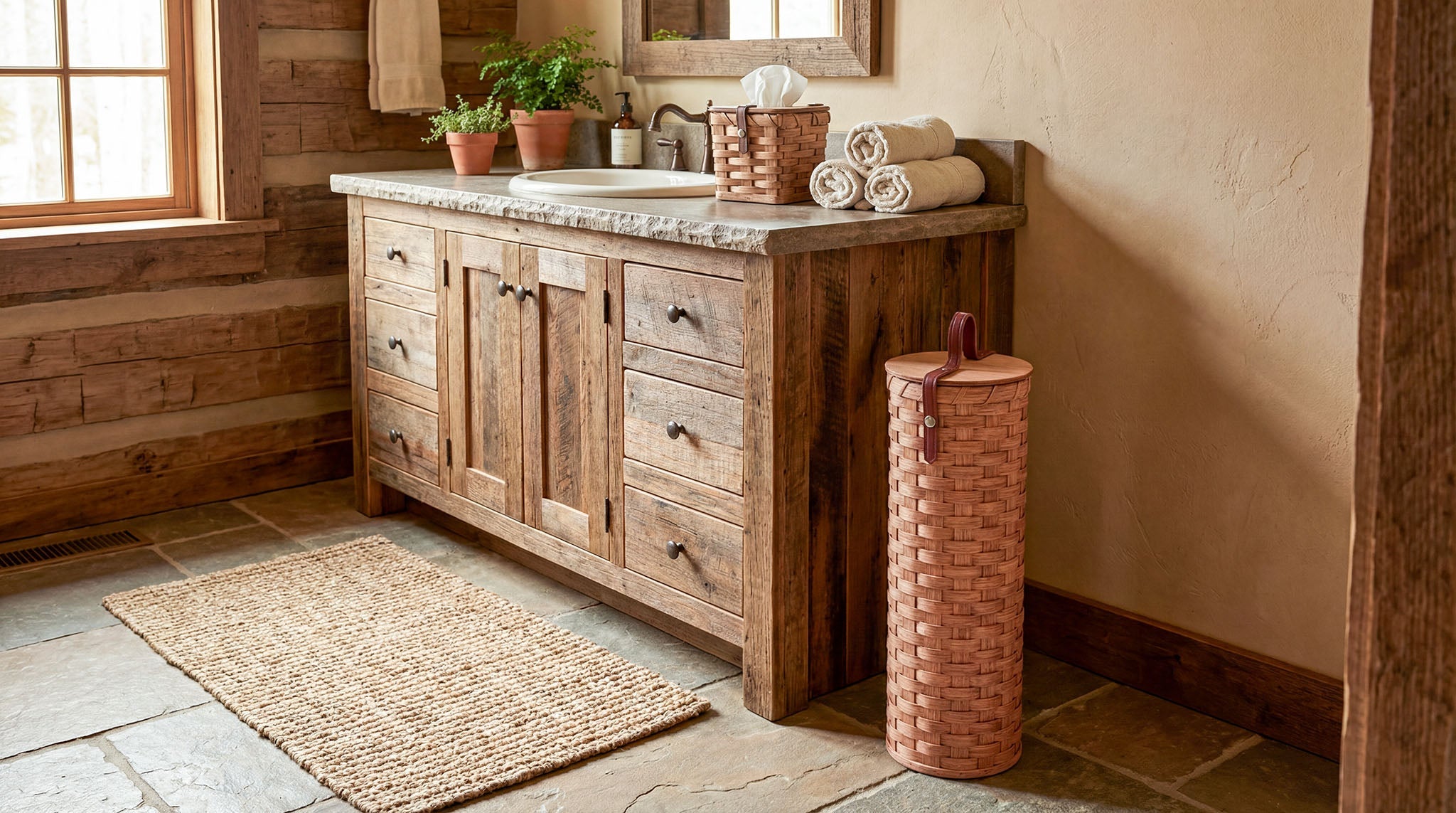 brown bathroom baskets
