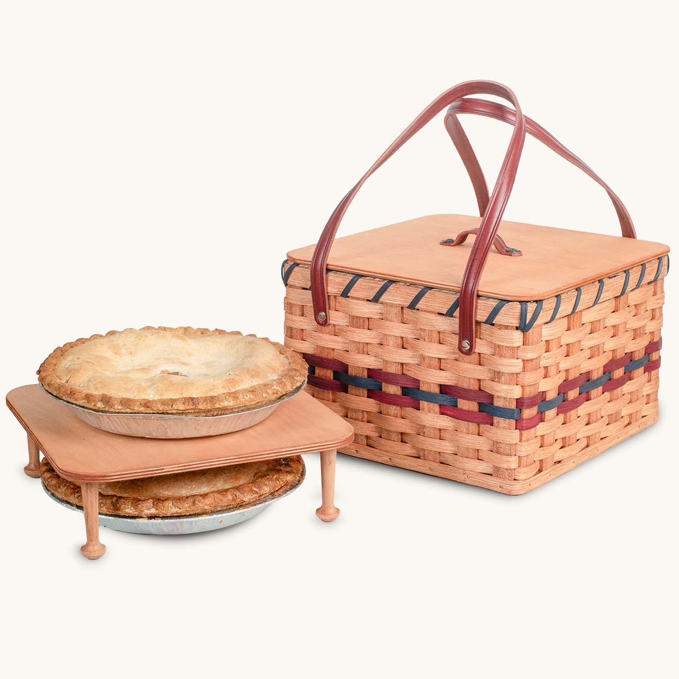 Square Two Pie Carrier | Amish Dual Pie & Picnic Basket — Amish Baskets