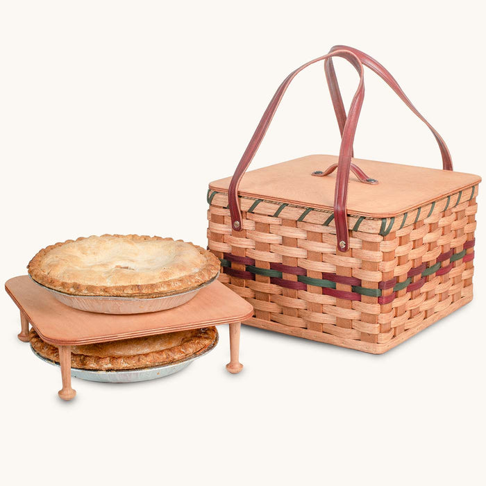 Square Two Pie Carrier | Amish Dual Pie & Picnic Basket — Amish Baskets