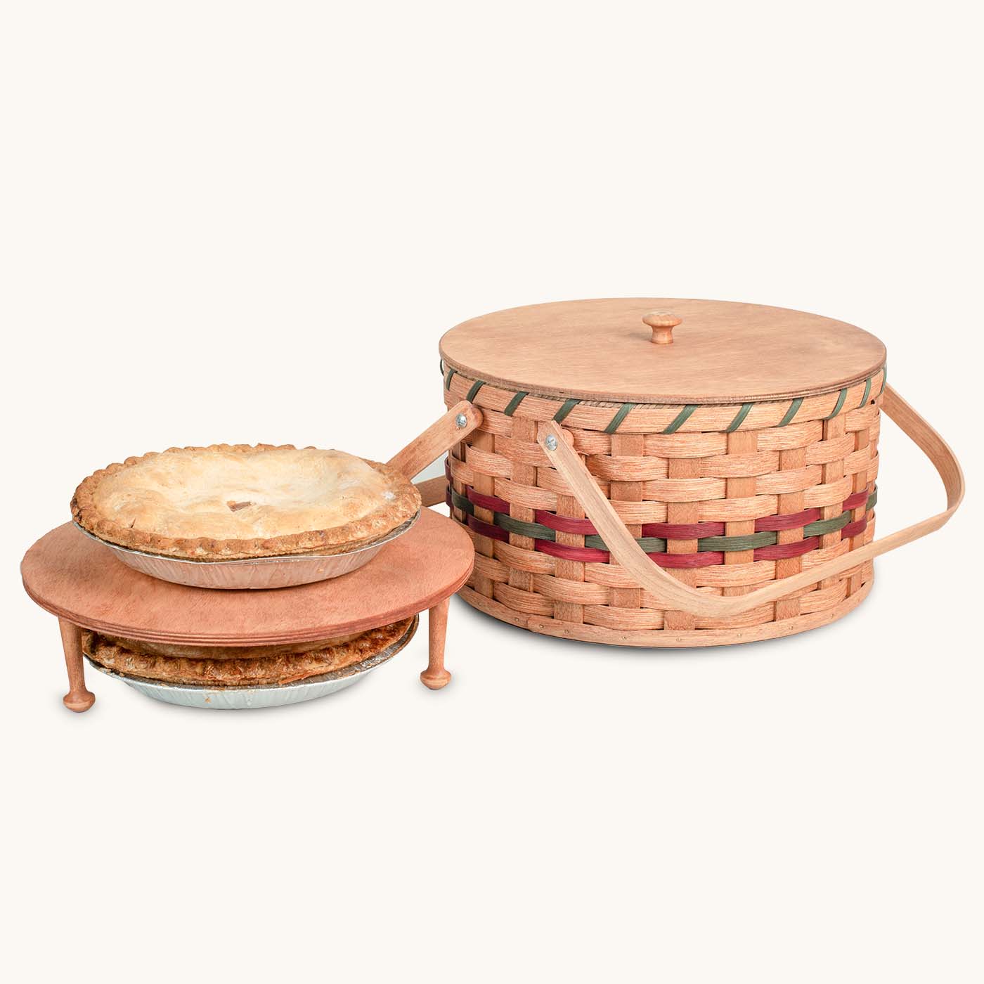Wood Handled Pie Carrier | Amish Woven Wooden Two Pie Basket — Amish ...