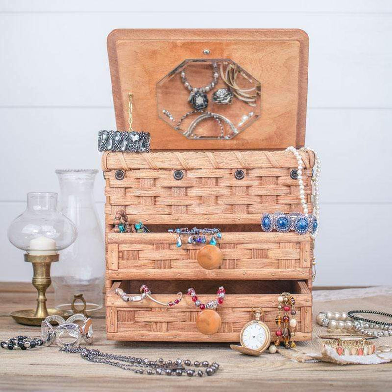 Vintage Jewelry Box | Amish Woven Wooden Storage w/Drawers — Amish Baskets